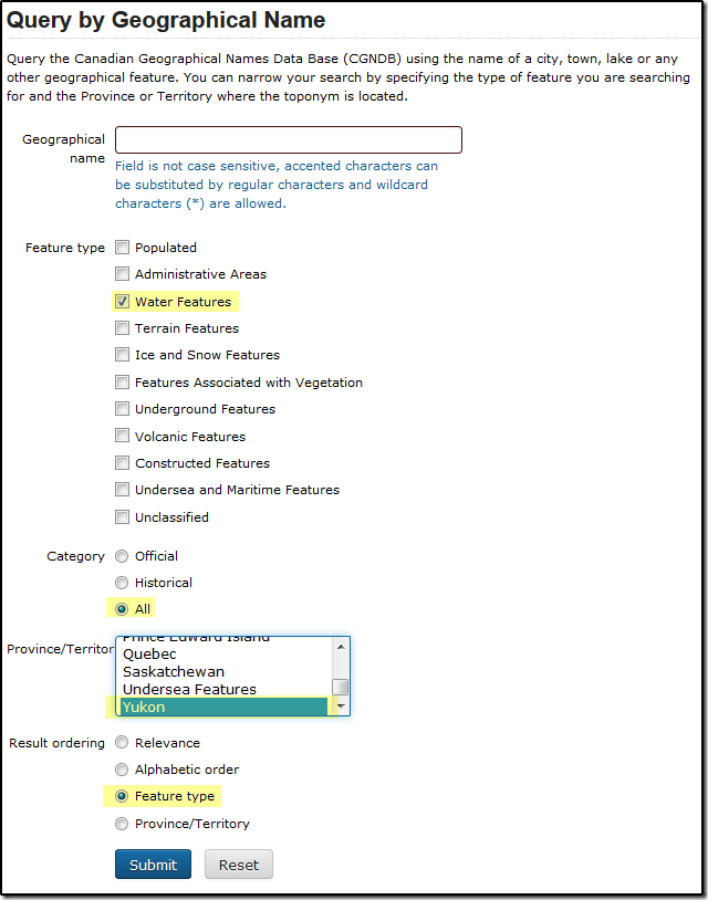 Fetching placenames from Canada Geographic Names Board « Yukon GIS